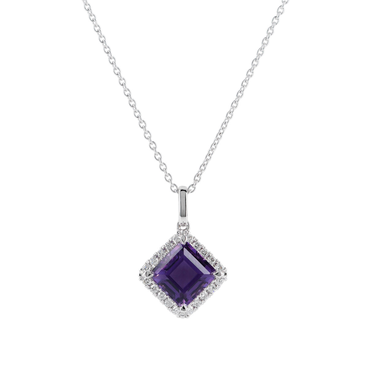Square Cut Amethyst and Diamond Pendant (0.16 ctw) | Costco