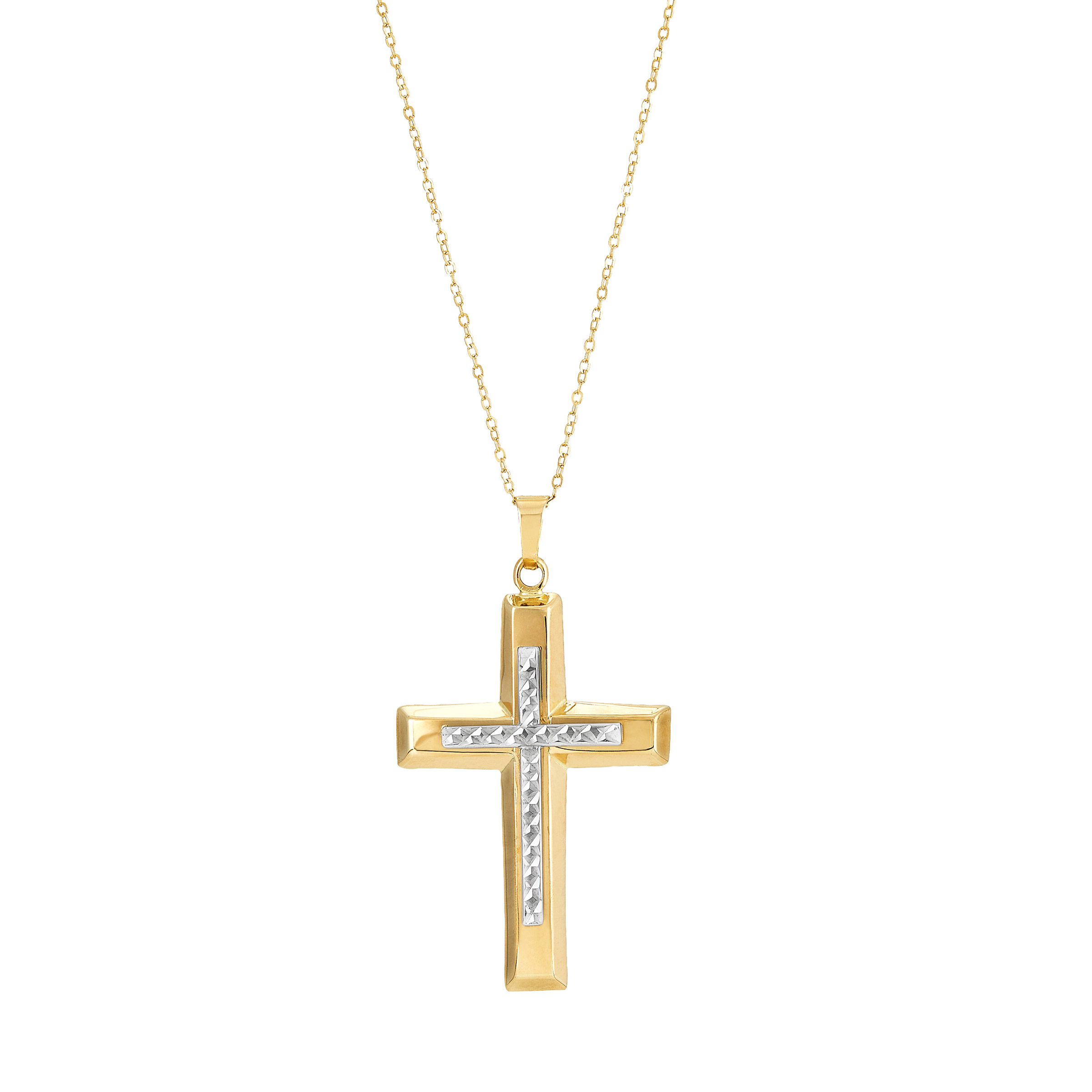 High polish and Diamond Cut Double Decker Cross Pendant in Two-Tone ...