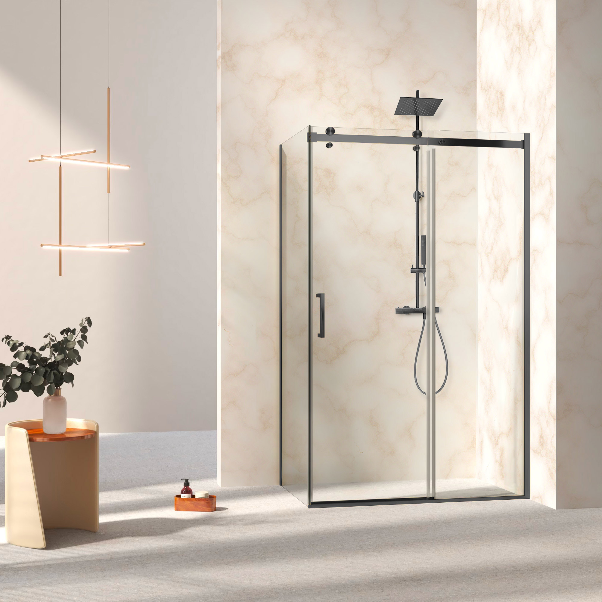 Jade Sierra Frameless Rectangle Sliding Shower Enclosure, Black | Costco