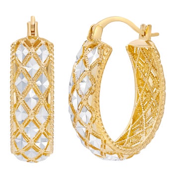 14kt Two-Tone Gold Diamond Cut Hoop Earrings | Costco