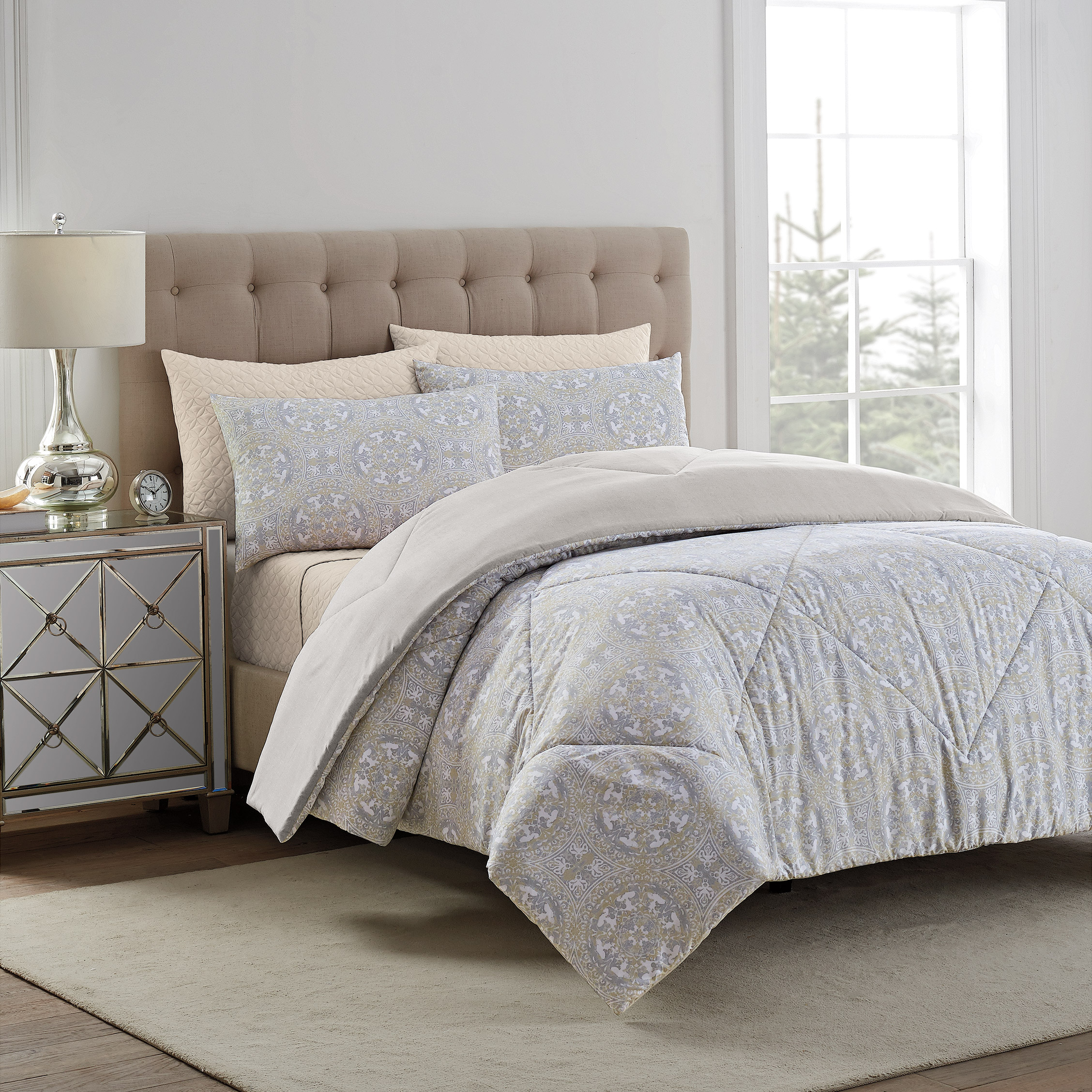 Style Decor 6-piece Comforter Set, Natalia Beige and Gray | Costco
