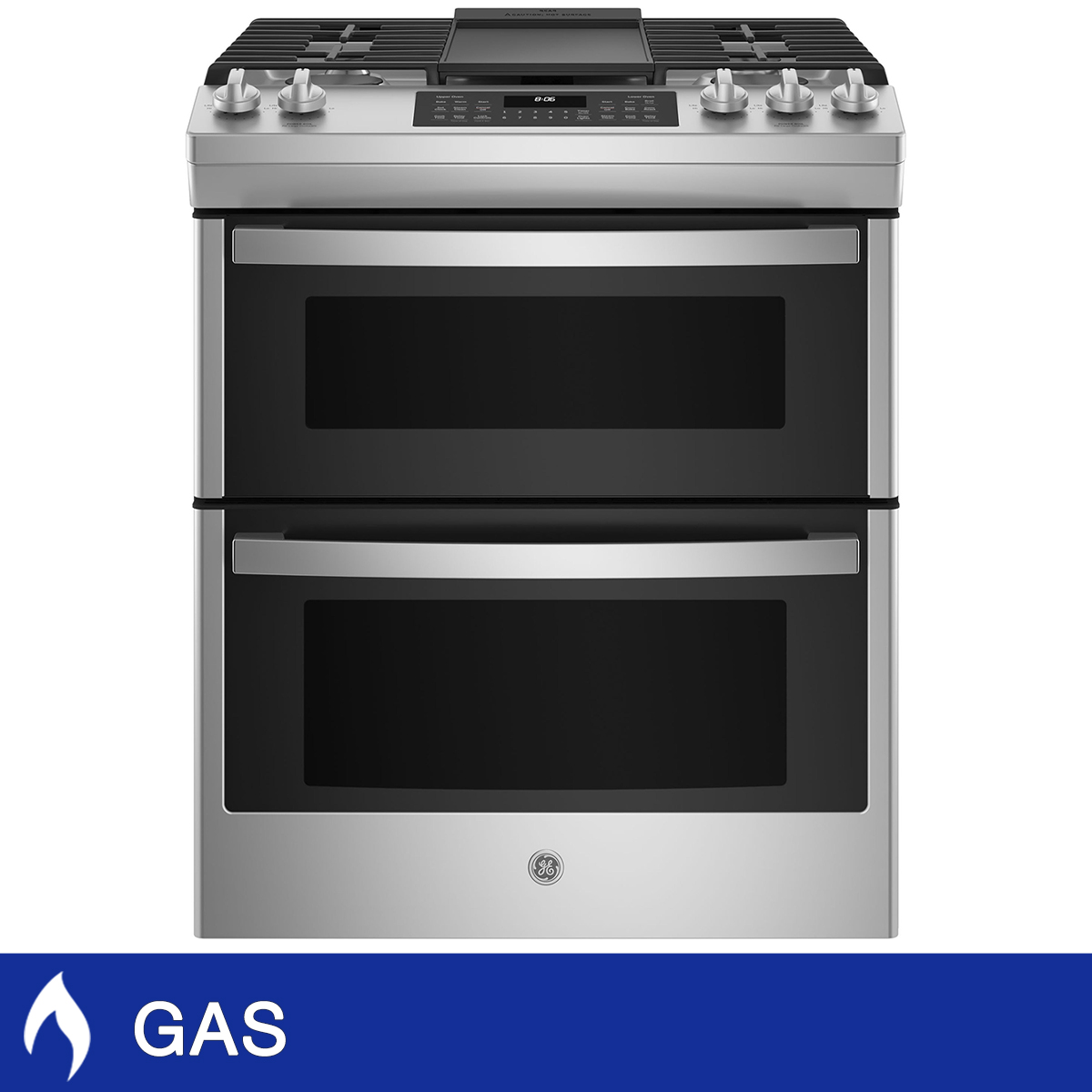 GE 30 in. 6.7 cu.ft. Gas Stainless Steel Double Oven Range with No ...
