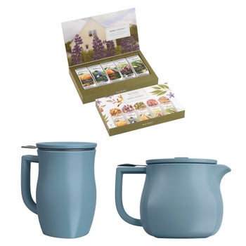 Tea Forte Single Steep Herbal Retreat Tea Bundle with Stone Blue Fiore ...