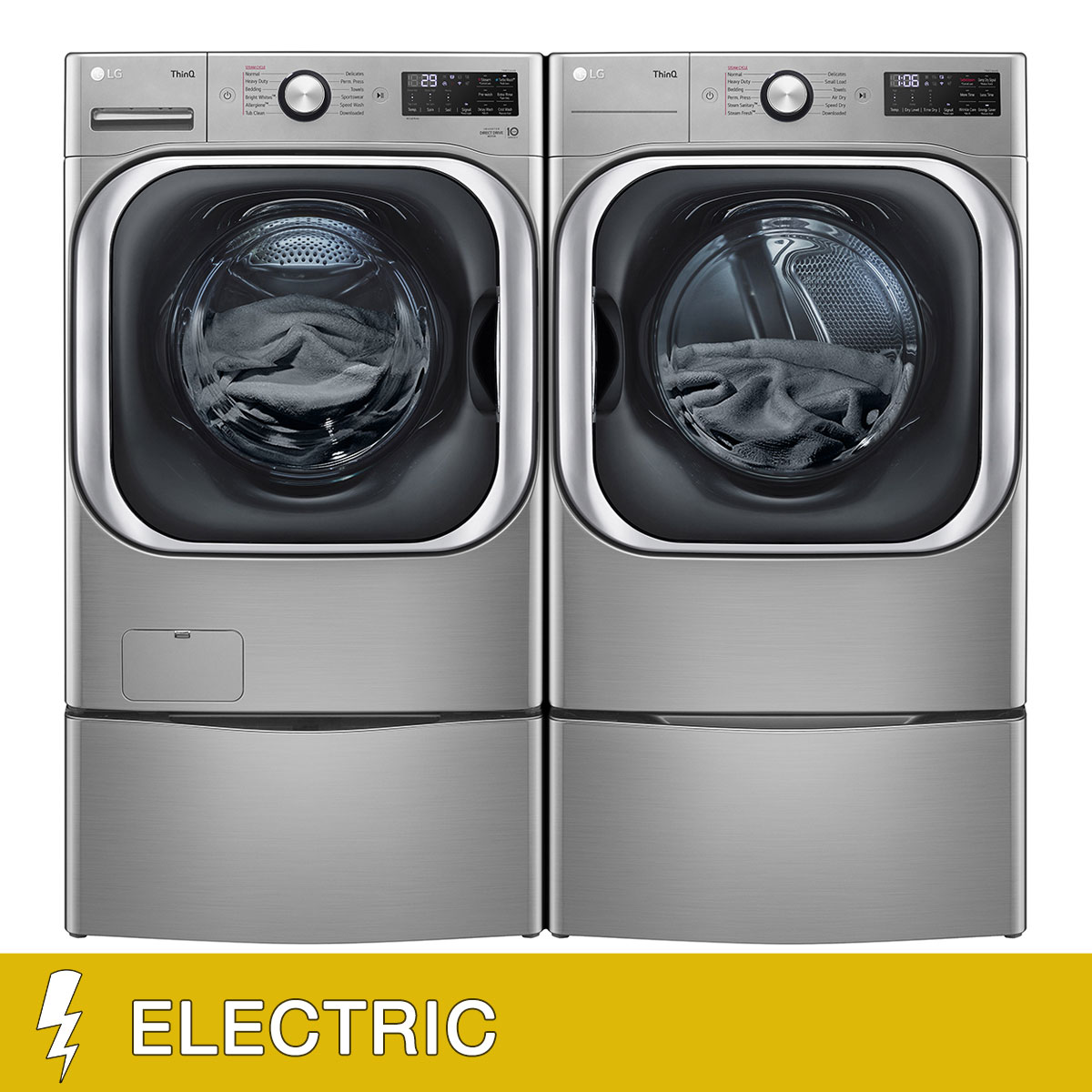 LG 5.2 cu. ft. Mega Capacity Front Load Washer and 9.0 cu. ft. Mega ...