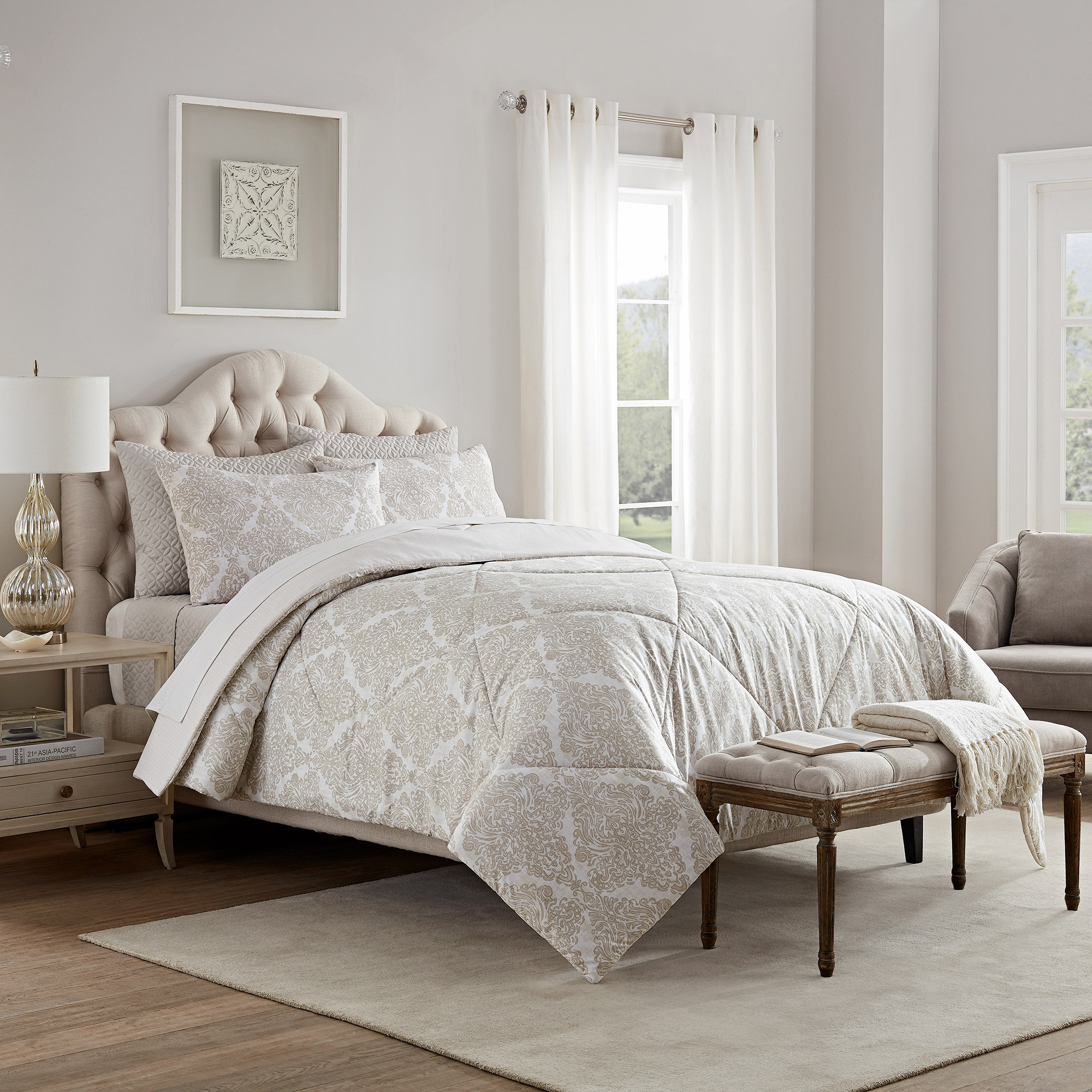 Style Decor 6-piece Comforter and Coverlet Set, Kate Neutral | Costco