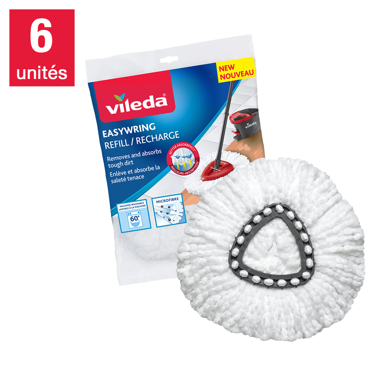 Vileda EasyWring - Recharge de Vadrouille en Microfibres, Paquet de 6 ...