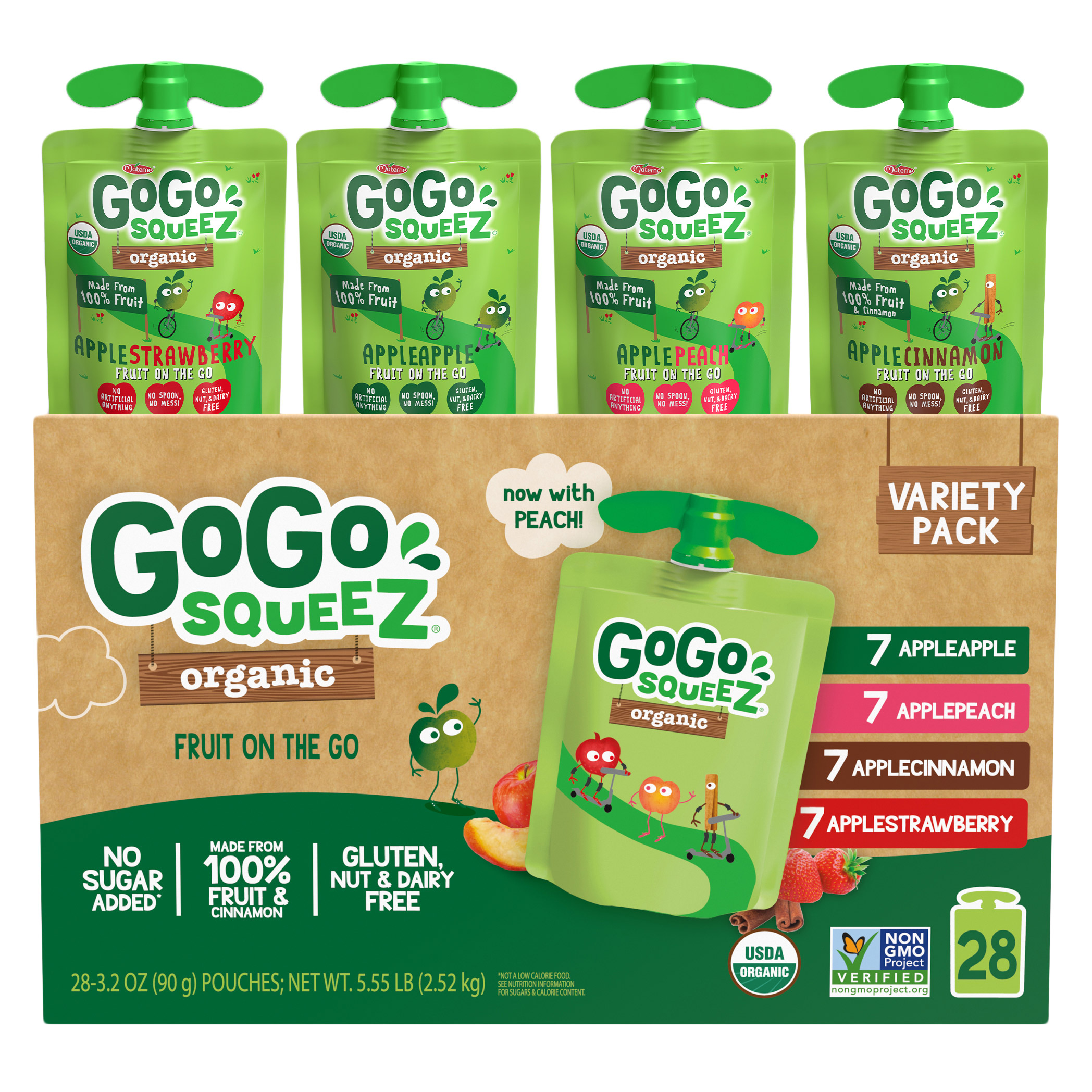 GoGo SqueeZ, Organic Applesauce, Variety Pack, 3.2 oz, 28-Count | Costco