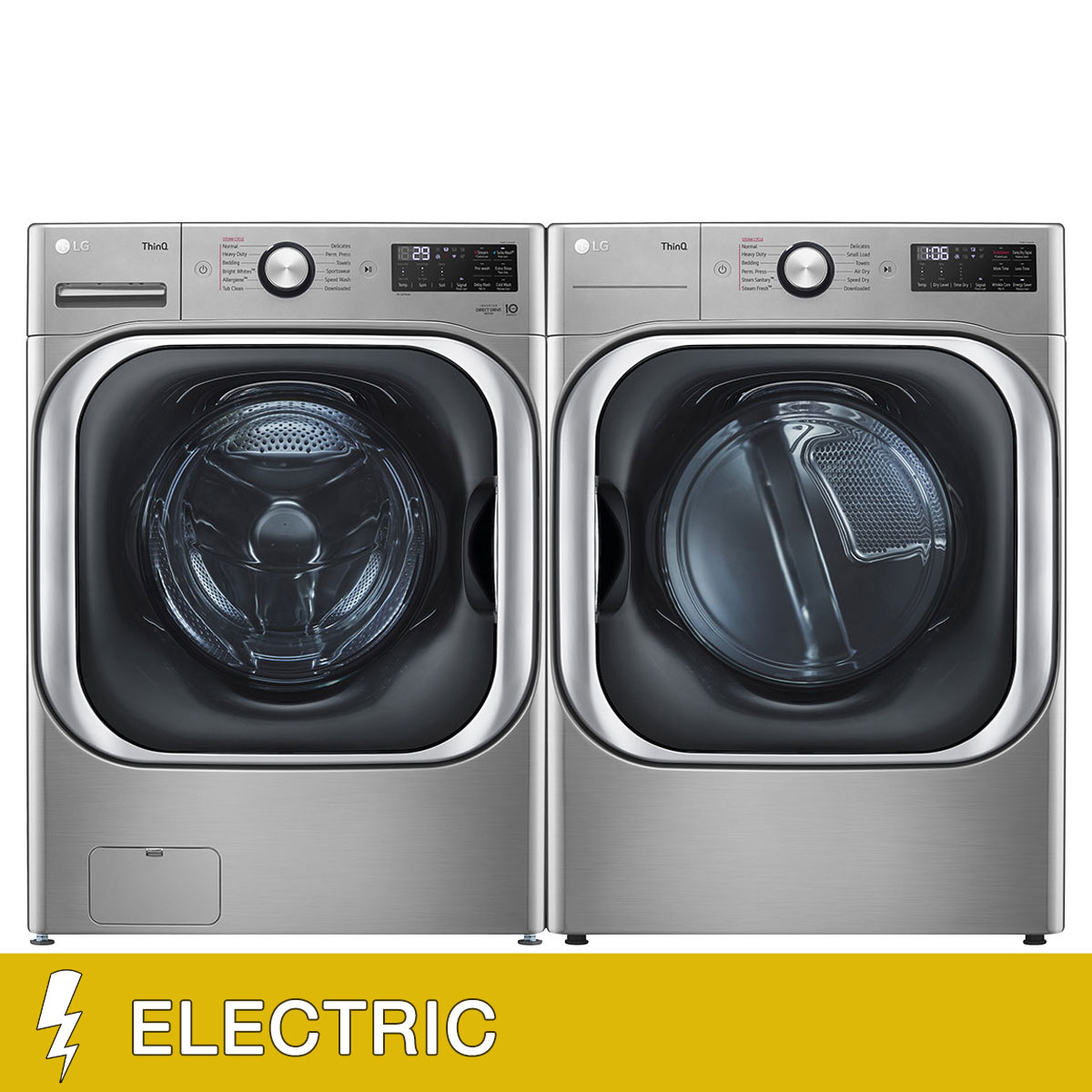 LG 5.2 cu. ft. Mega Capacity Front Load Washer and 9.0 cu. ft. Mega ...