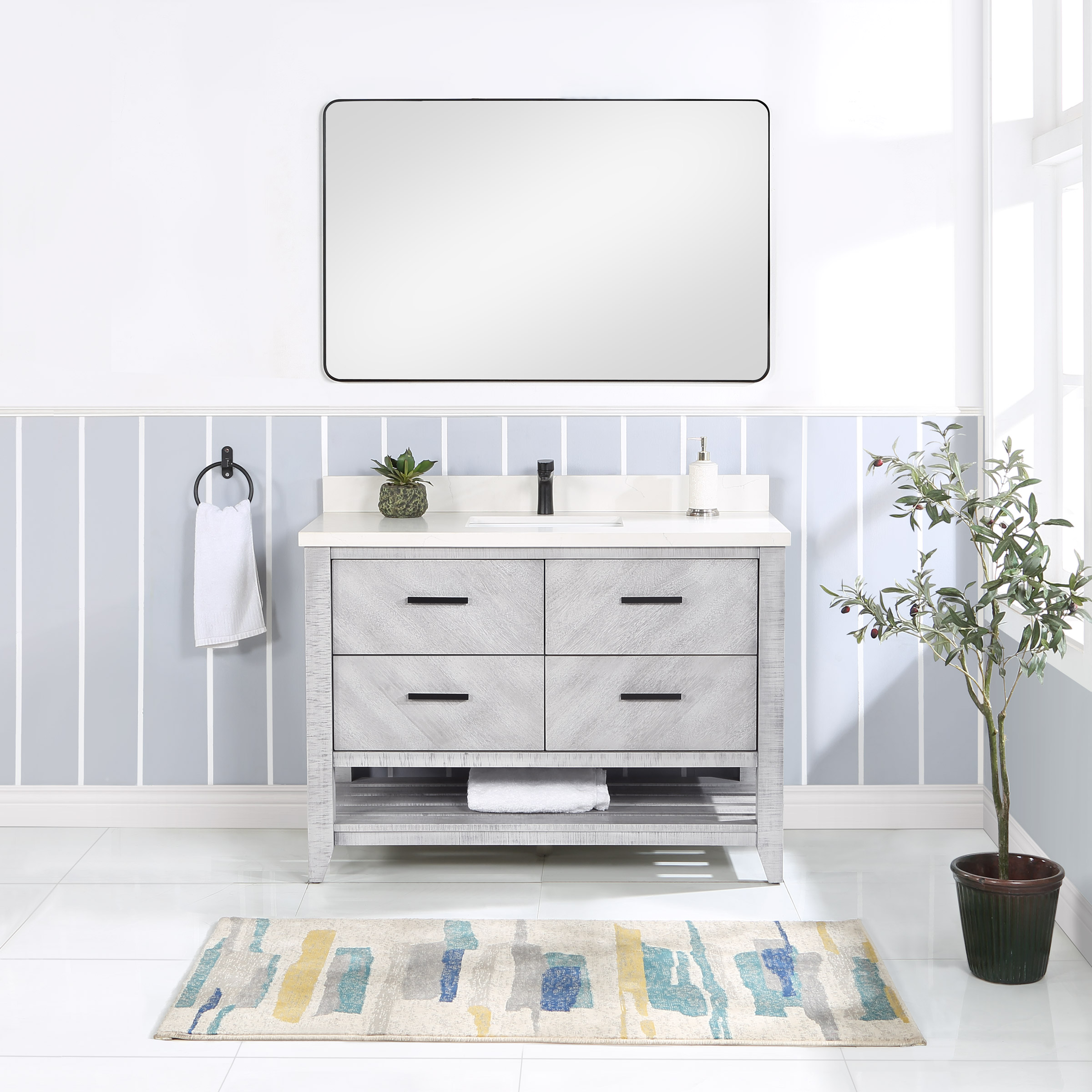 Northridge Home Chevron Single Vanity With Carrara Quartz Countertop ...