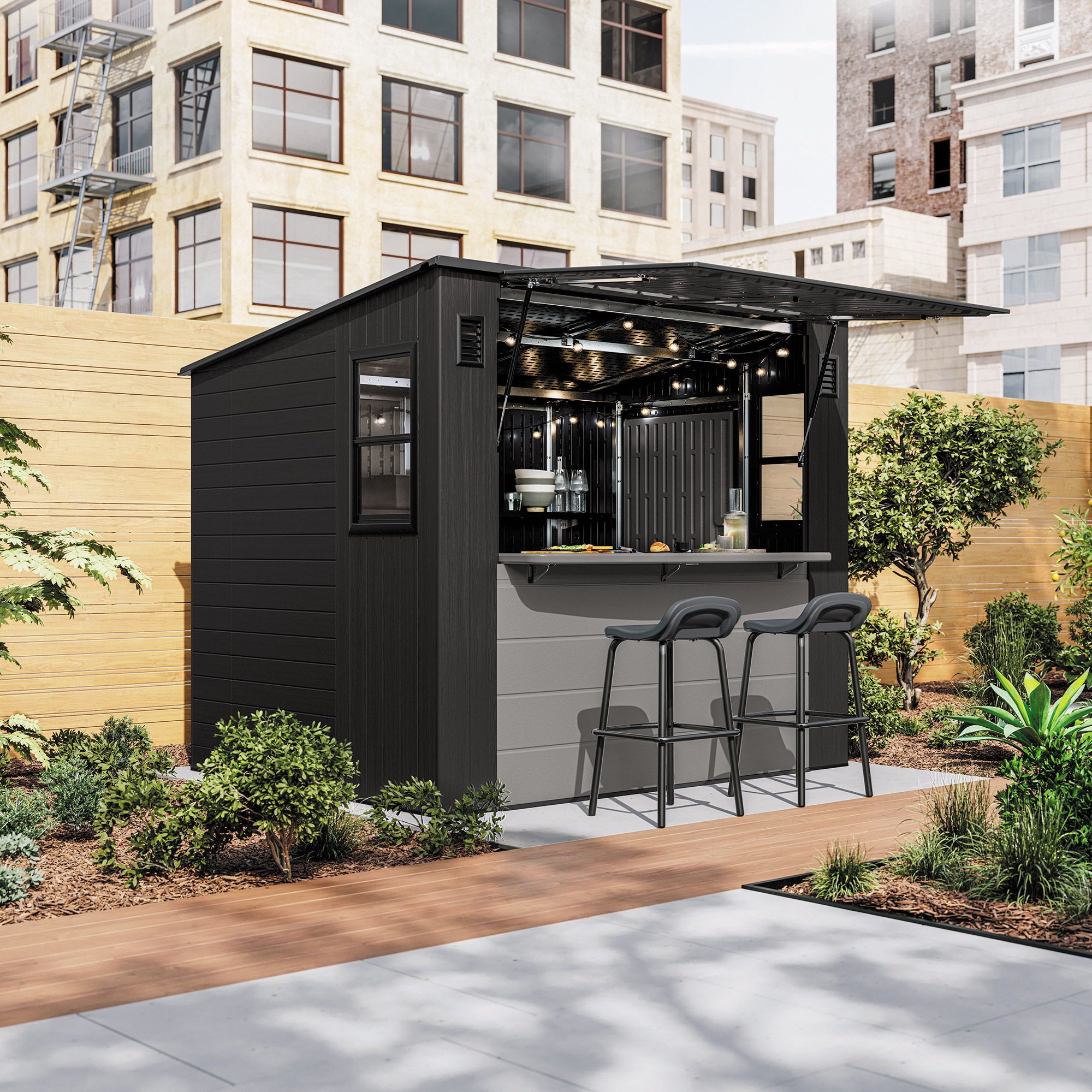 Suncast 8 ft. x 7 ft. Cabana Storage and Entertainment Shed | Costco