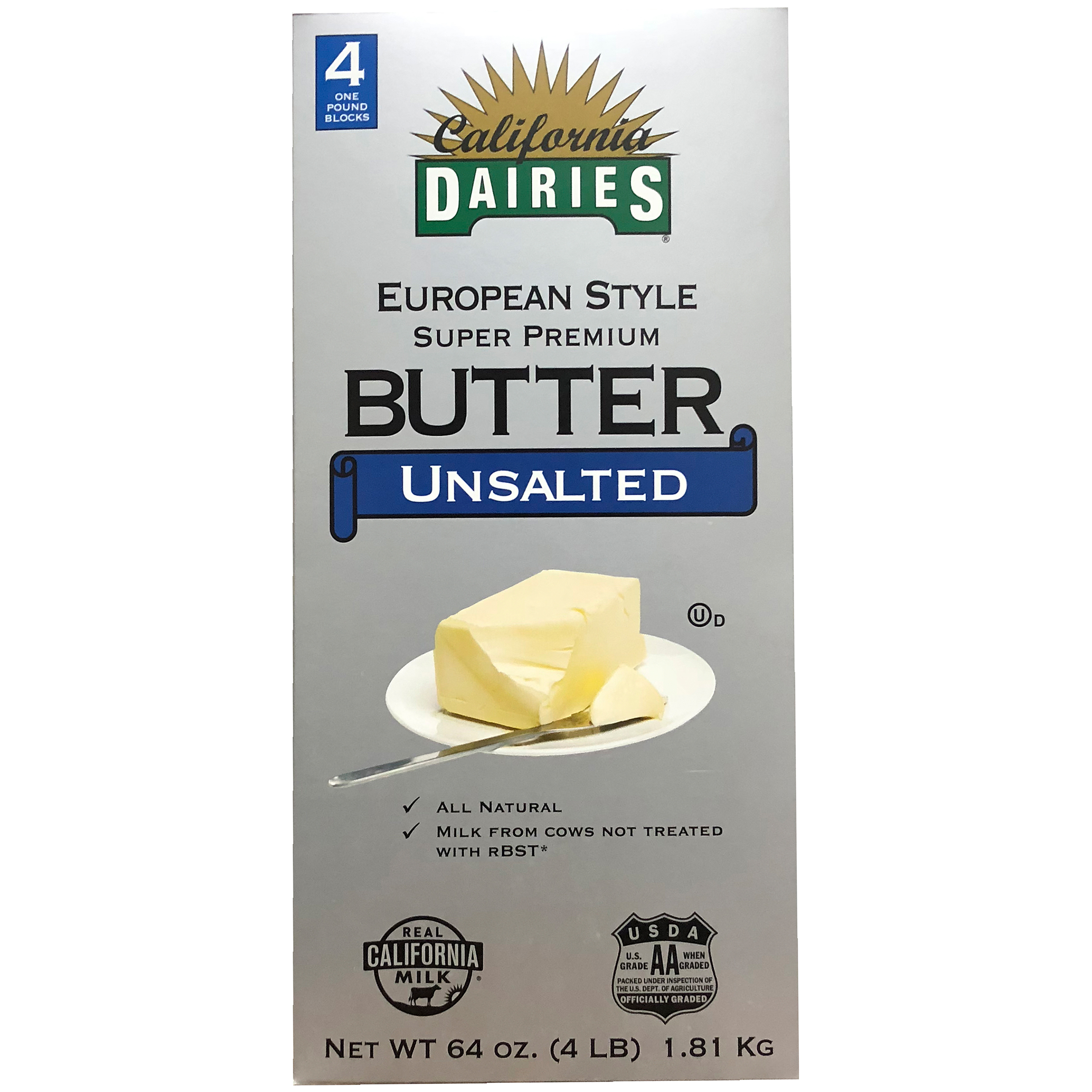California Dairies European Style Butter, Unsalted, 1 lb, 4 ct | Costco