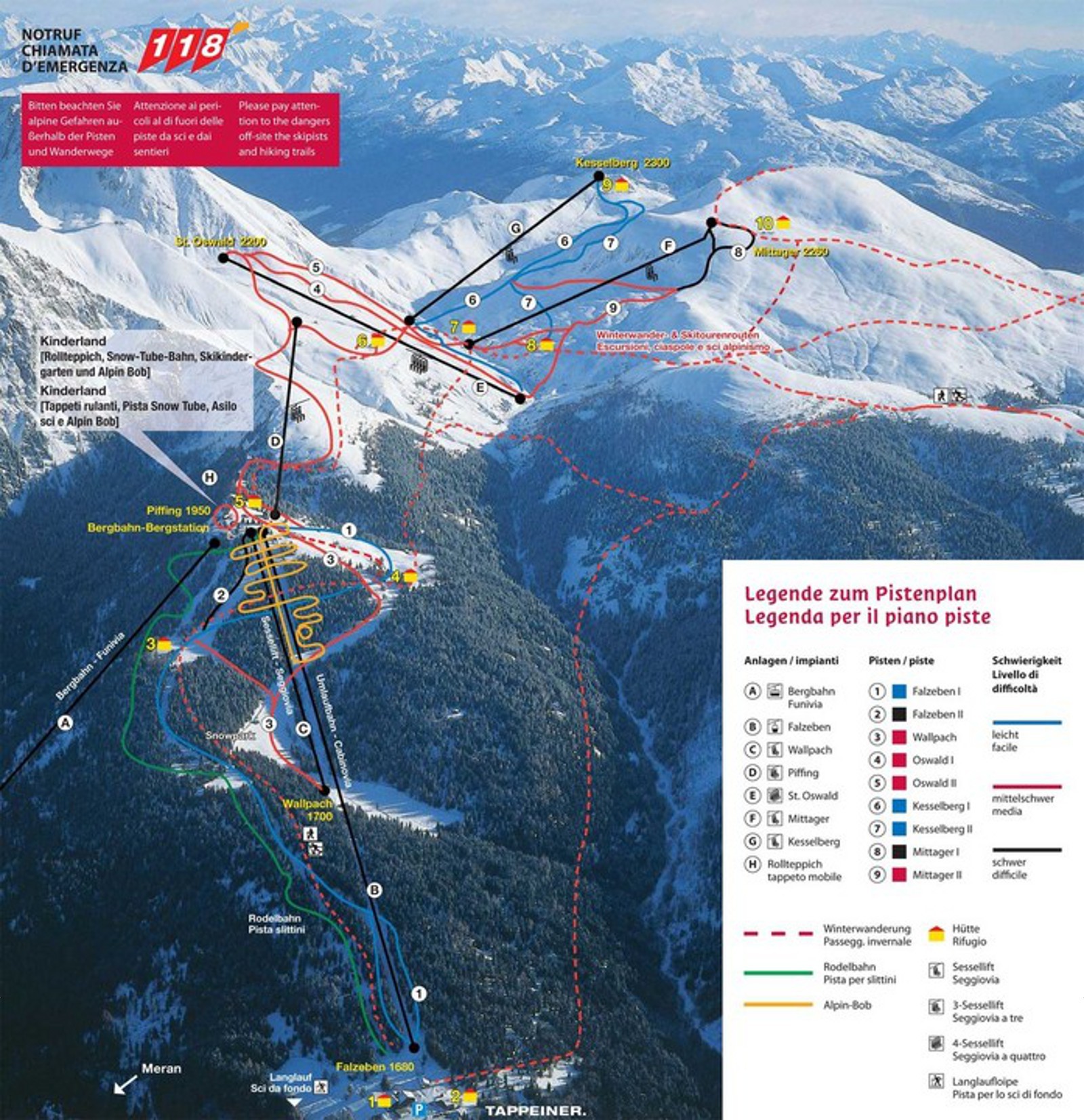 Mappa delle piste da sci a Merano 2000
