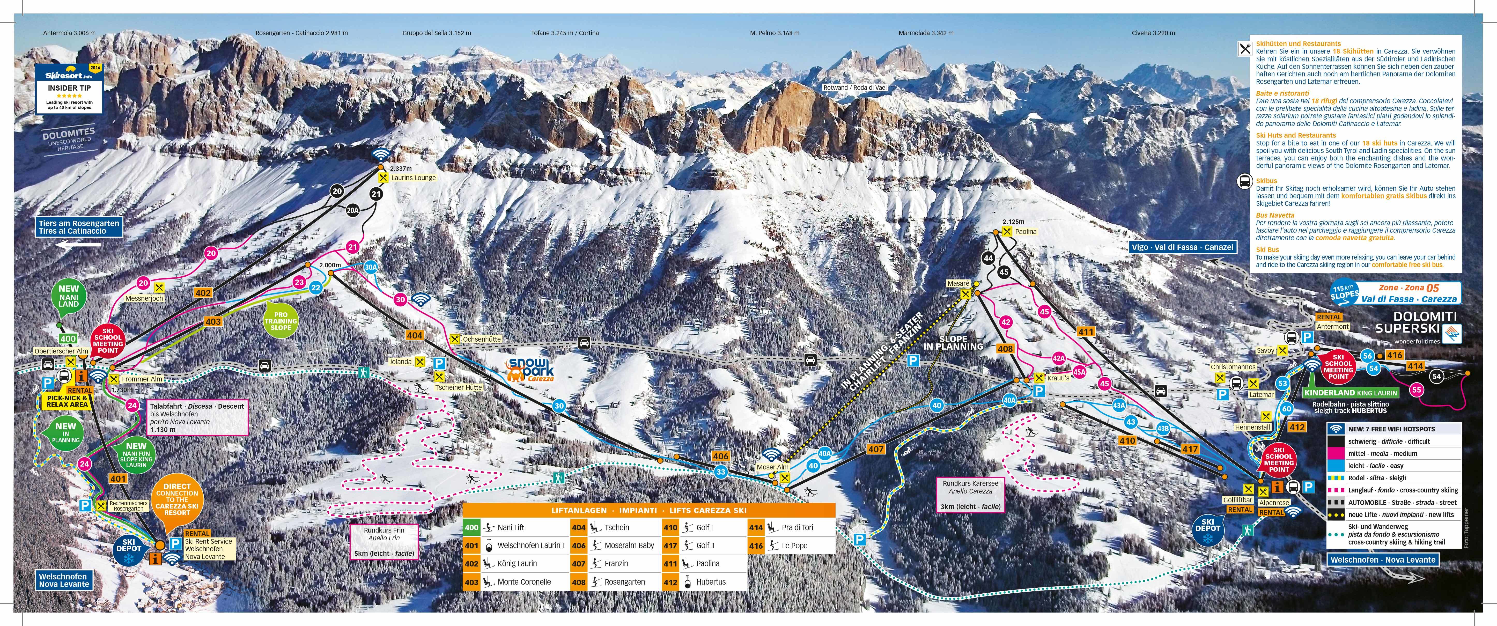 Mappa delle piste da sci a Carezza Ski