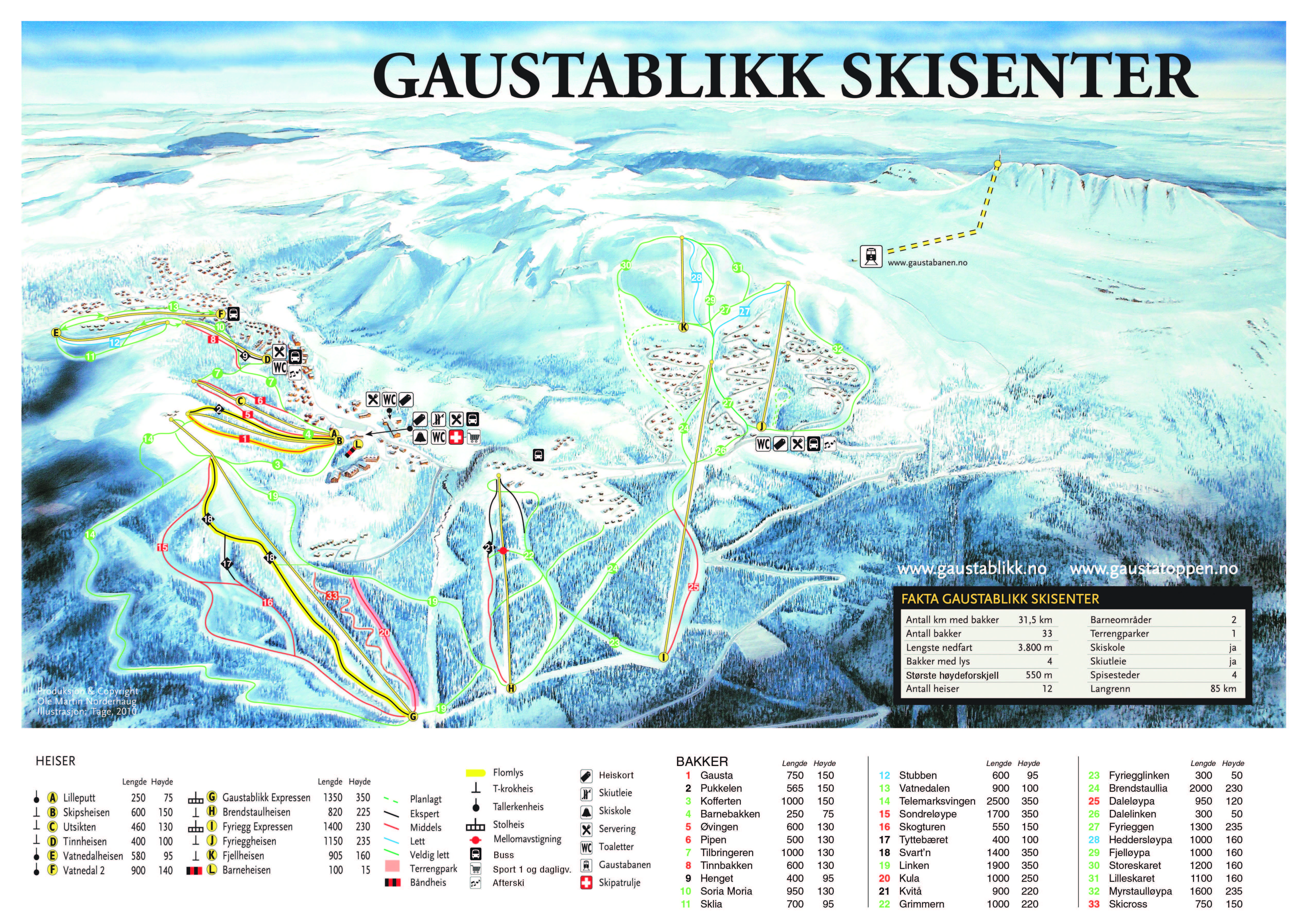 Gausta Skisenter Piste Map | Plan of ski slopes and lifts | OnTheSnow