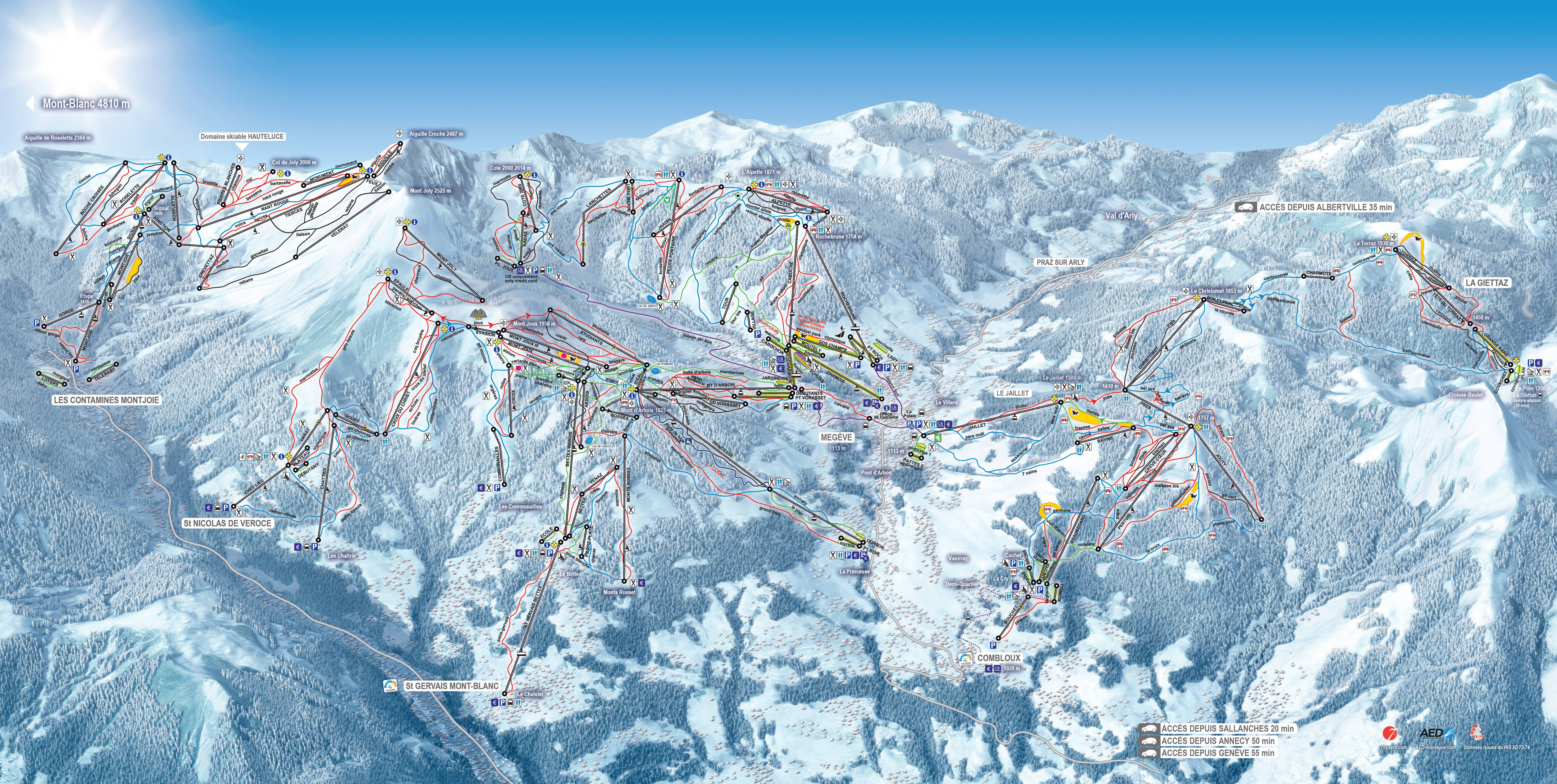 Saint Gervais Mont-Blanc Piste Map | Plan of ski slopes and lifts ...