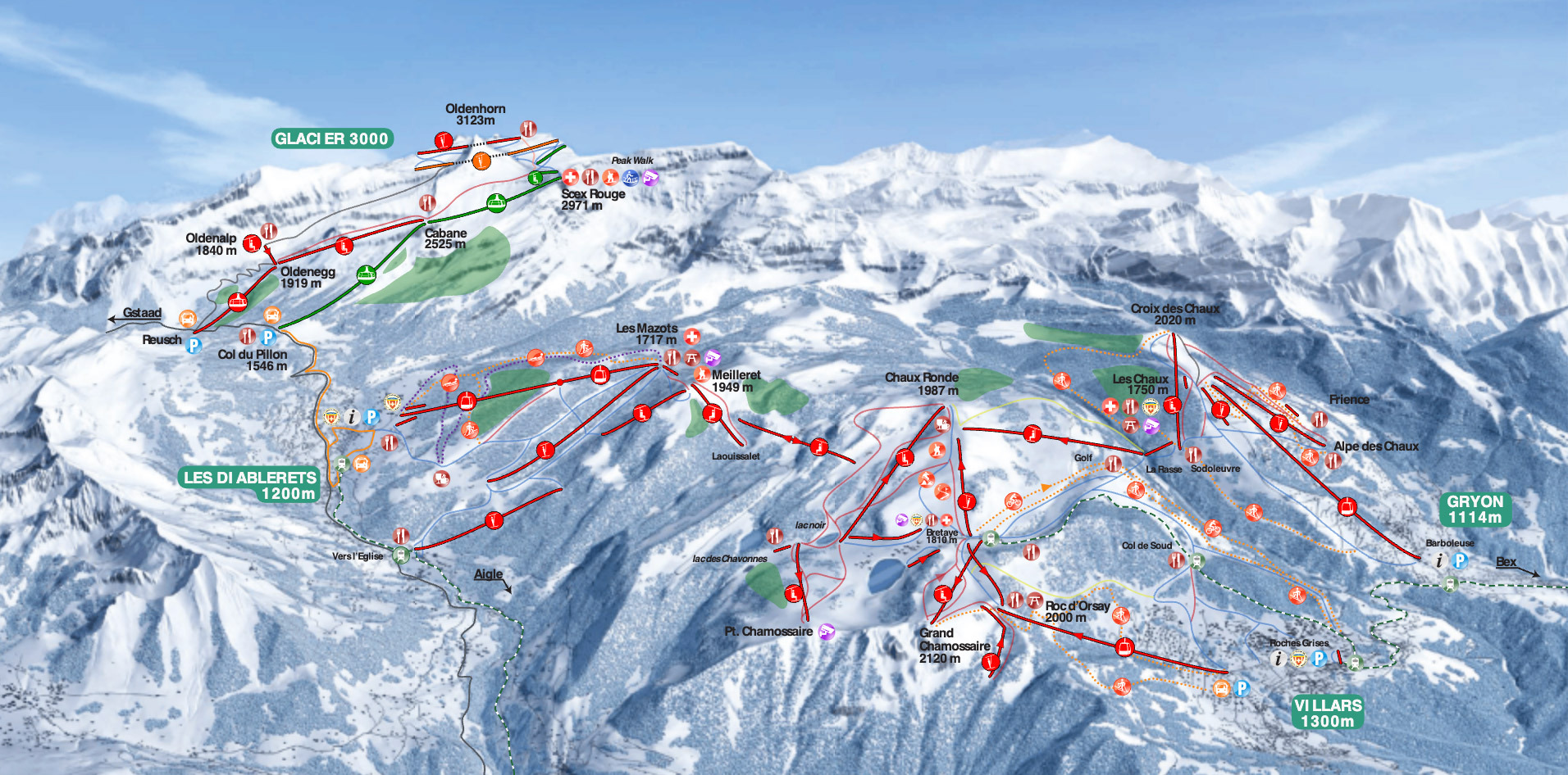 Les Diablerets Piste Map | Plan of ski slopes and lifts | OnTheSnow