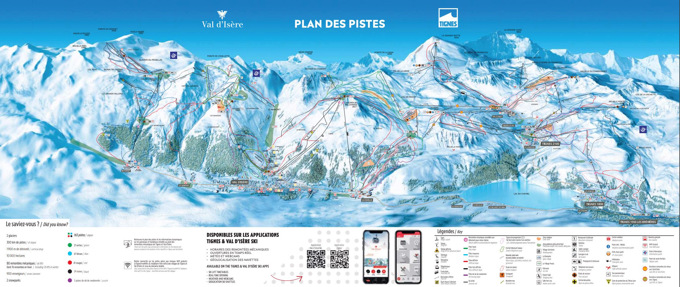 Tignes Piste Map | Plan of ski slopes and lifts | OnTheSnow