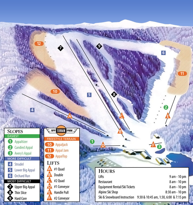 Appalachian Ski Mountain Trail Map | OnTheSnow