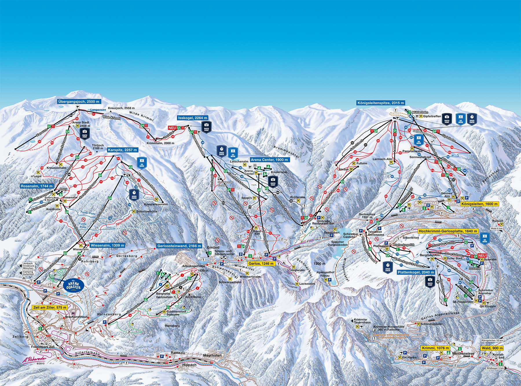 Zell am Ziller - Zillertal Arena Piste Map | Plan of ski slopes and ...