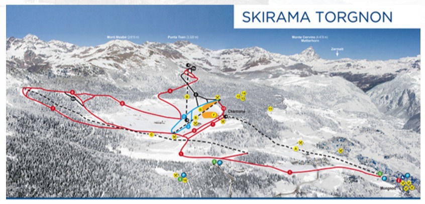 Mappa delle piste da sci a Torgnon