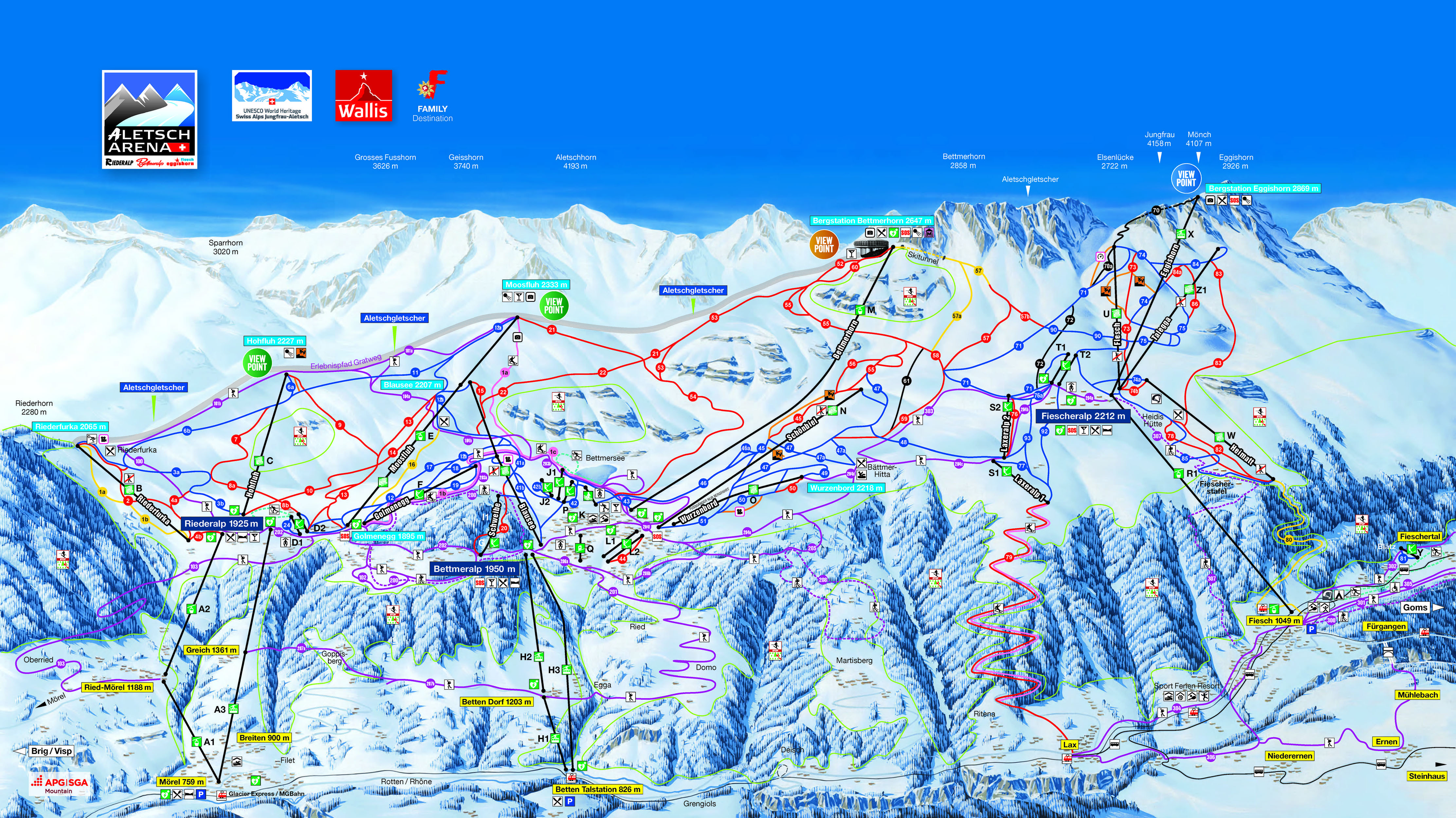 Aletsch Arena Piste Map | Plan of ski slopes and lifts | OnTheSnow