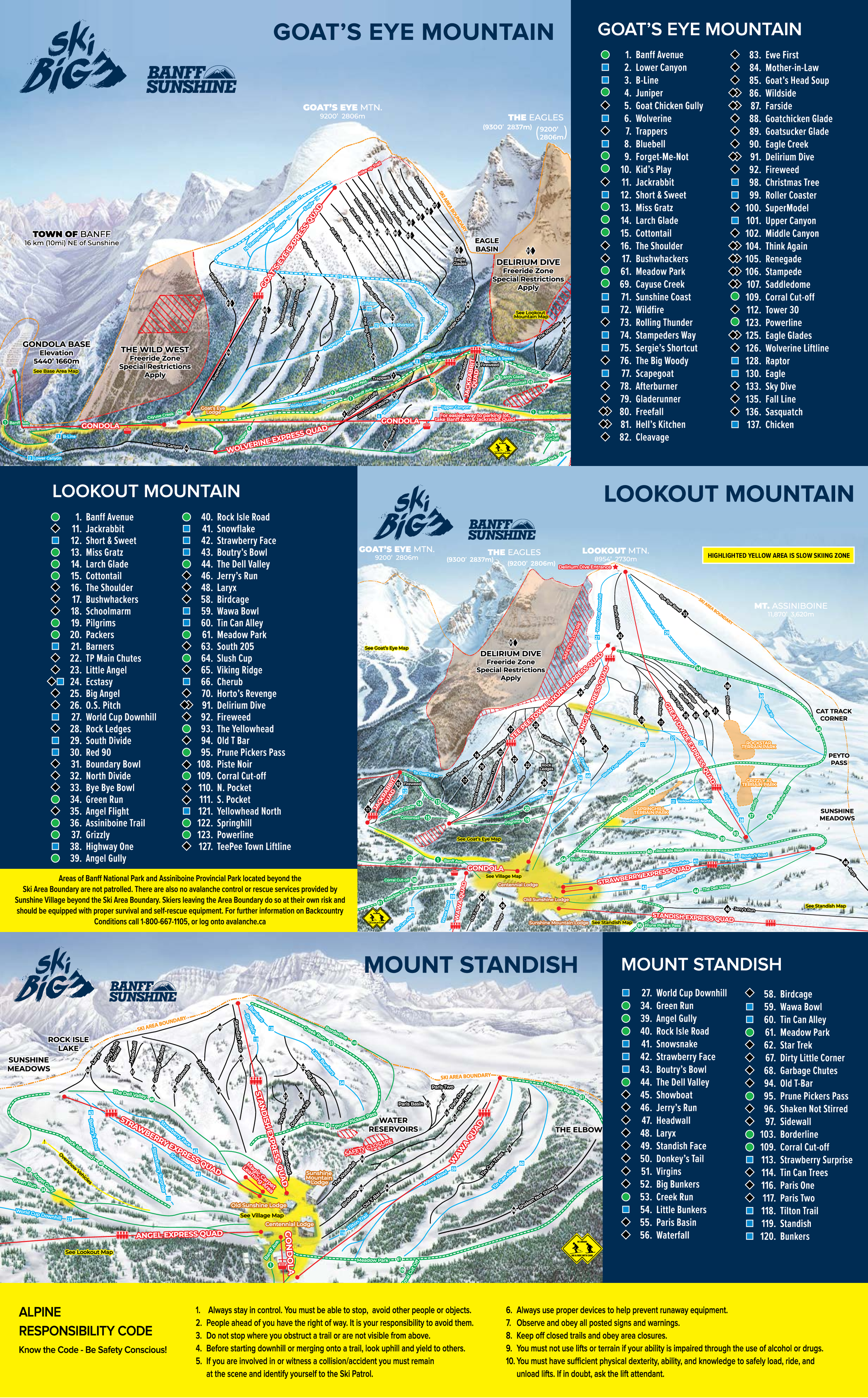 Banff Sunshine Trail Map | OnTheSnow