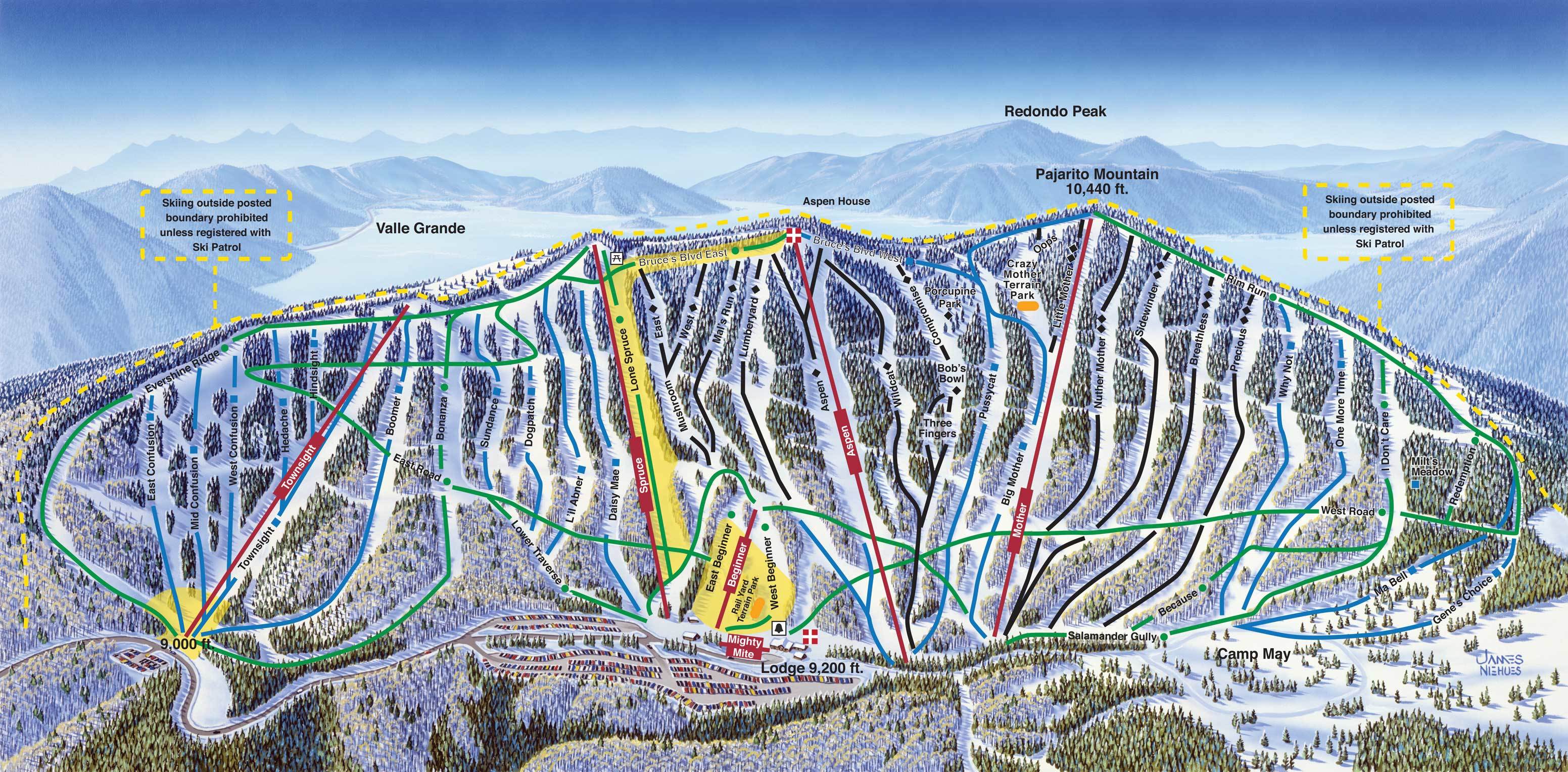 Pajarito Mountain Ski Area Trail Map | OnTheSnow
