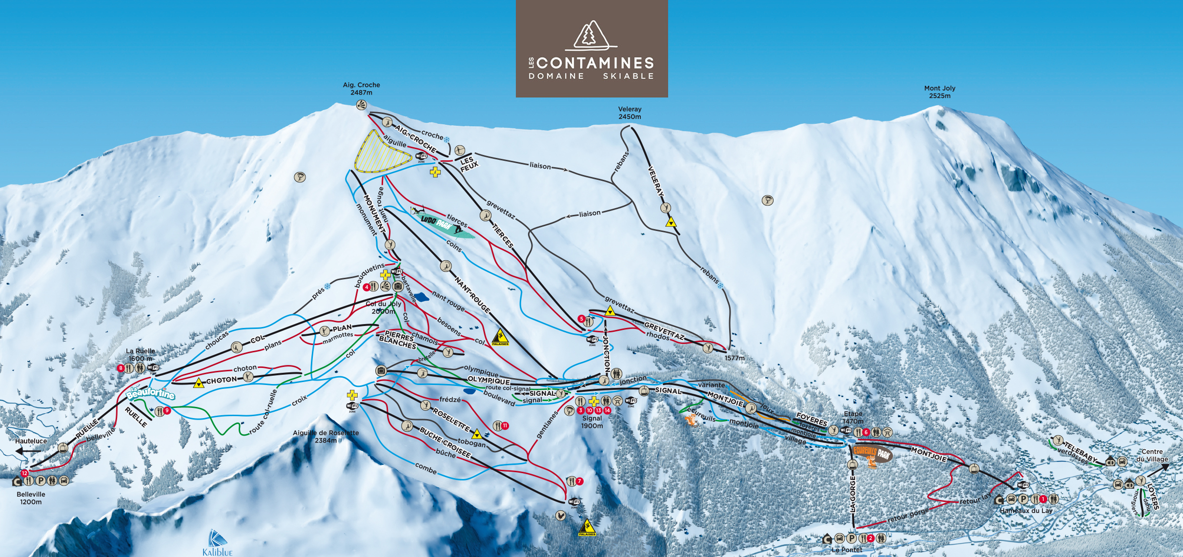 Les Contamines Montjoie Piste Map | Plan of ski slopes and lifts ...