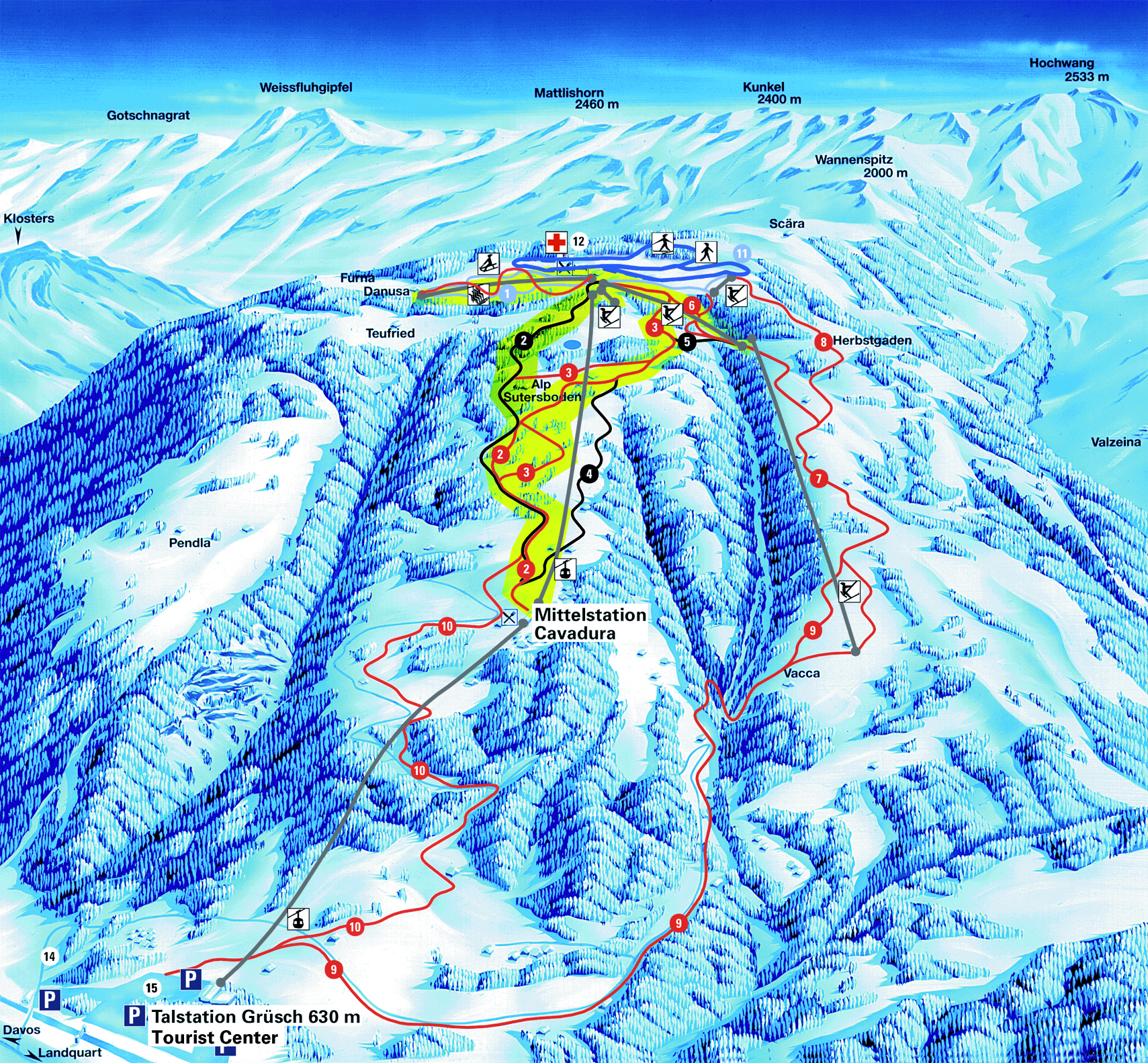 Grüsch-Danusa Pistenplan | Pistenübersicht Grüsch-Danusa | Panoramakarte