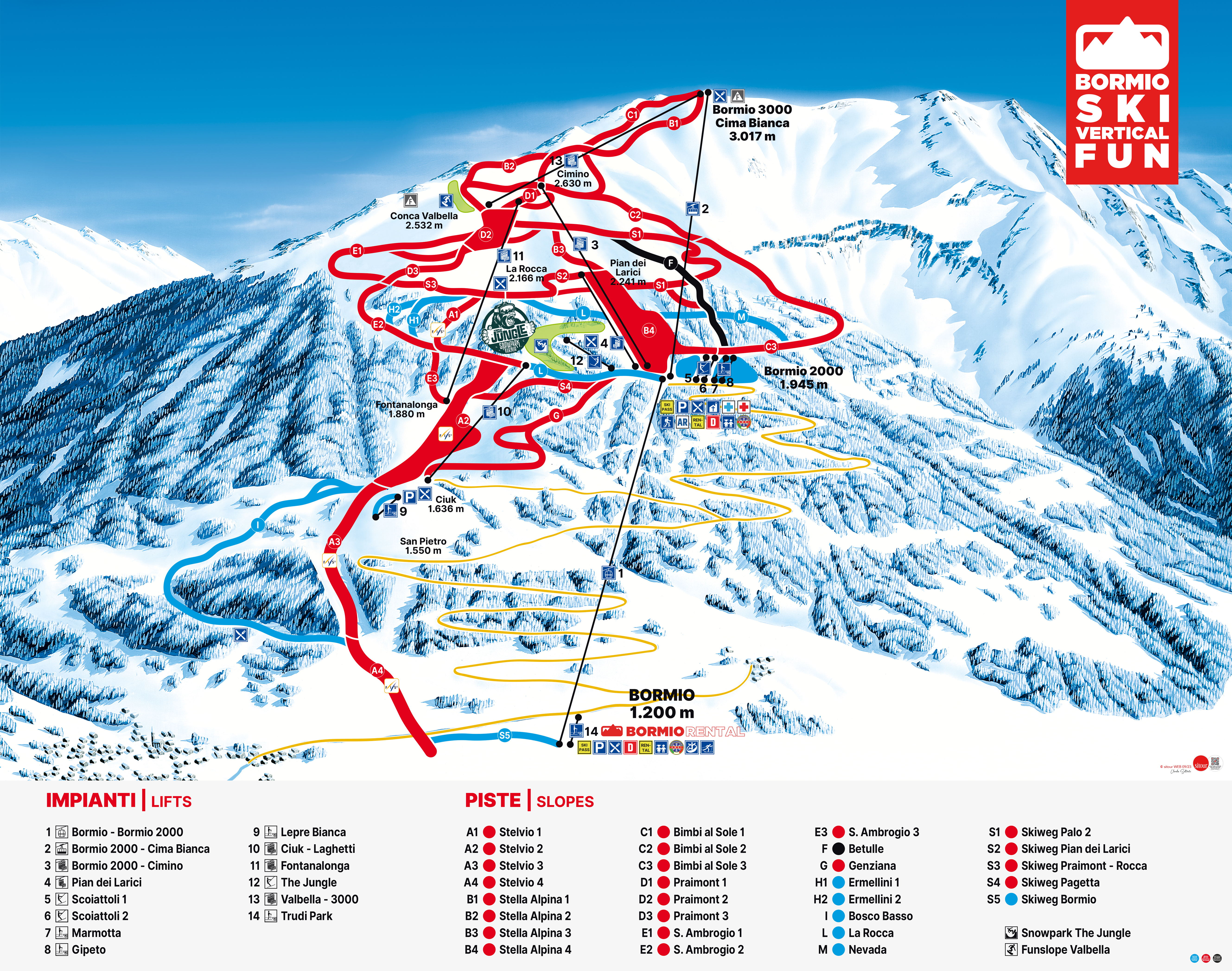 Mappa delle piste da sci a Bormio