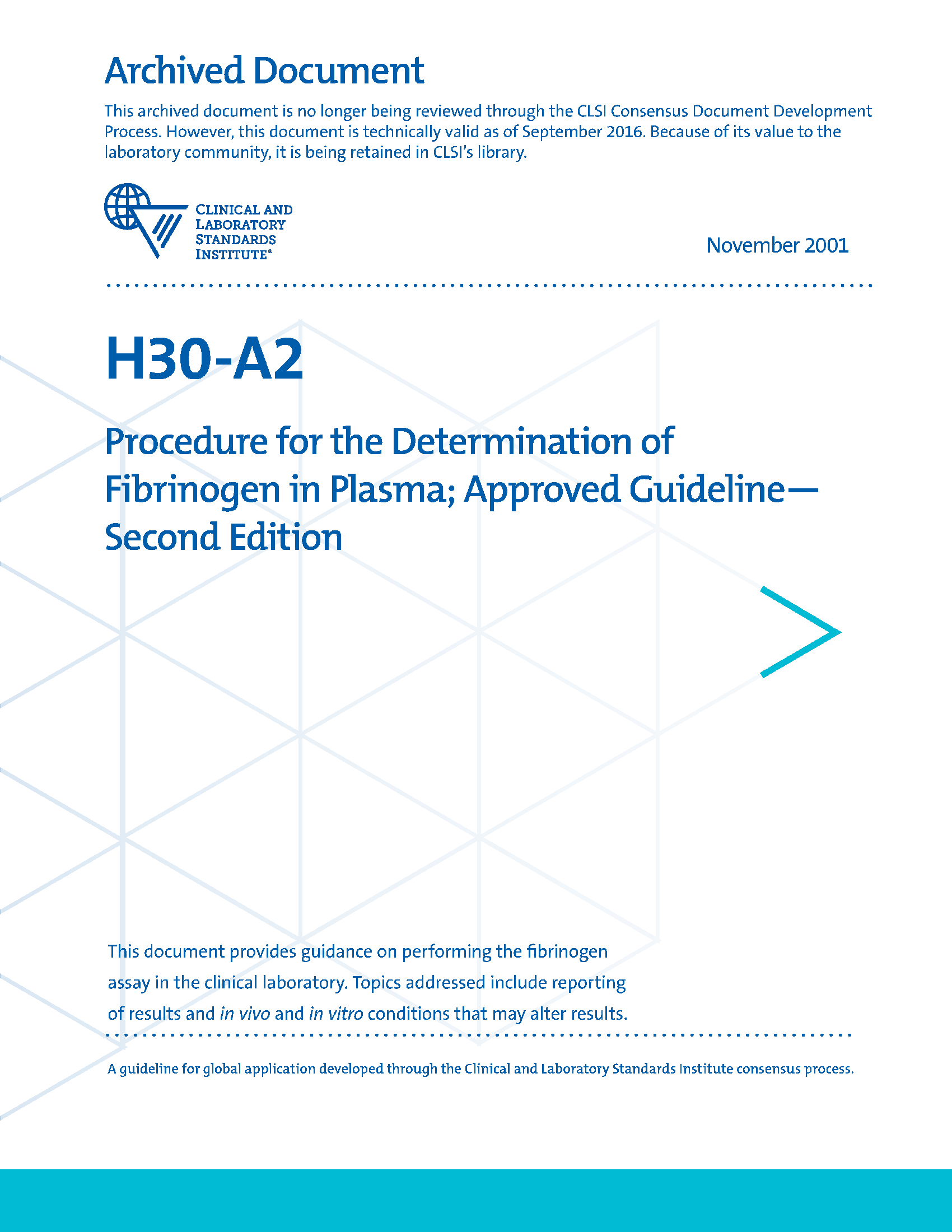 H30 | Procedure for the Determination of Fibrinogen in Plasma